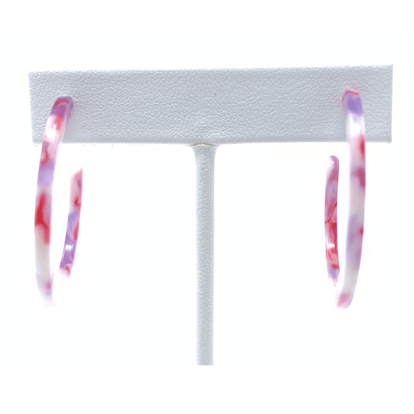 Pink Marbled Resin Hoop Earrings - Fashion Stud Hoop Earrings ...