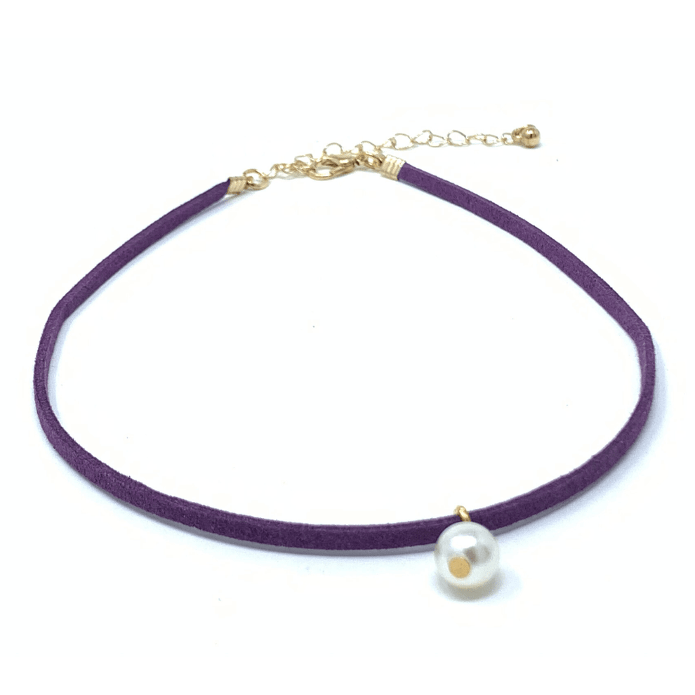 Purple Suede Choker Necklace Pearl Pendant - Pearl Choker – SeaSpray ...