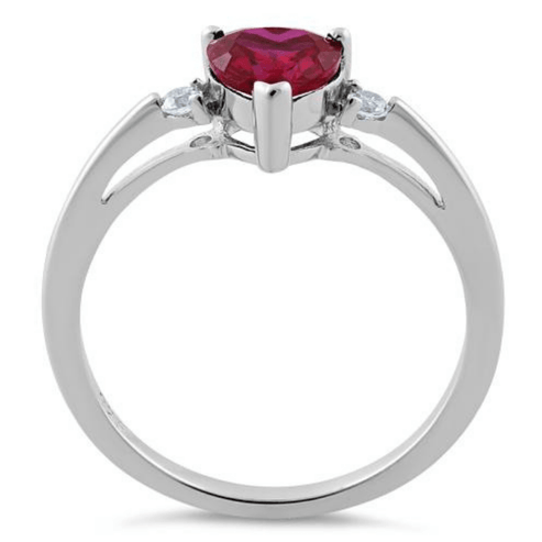 CZ Ruby Heart .925 Sterling Silver Ring CZ Accents For Women – SeaSpray ...