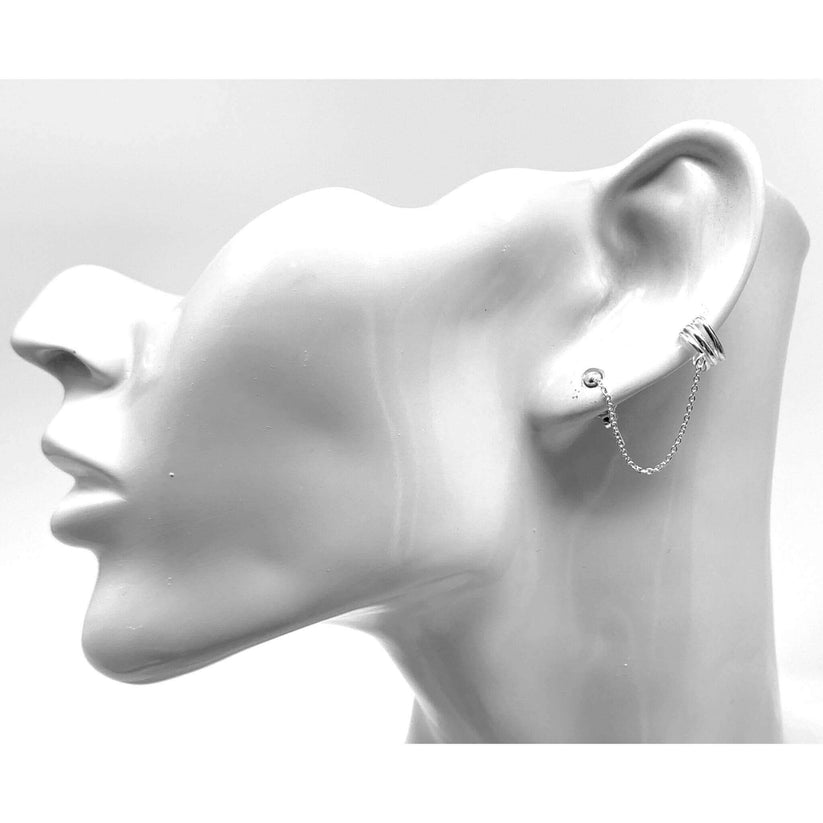 Triple Band Ear Cuff Chain Earrings | Sterling Silver | SeaSpray Jewelry