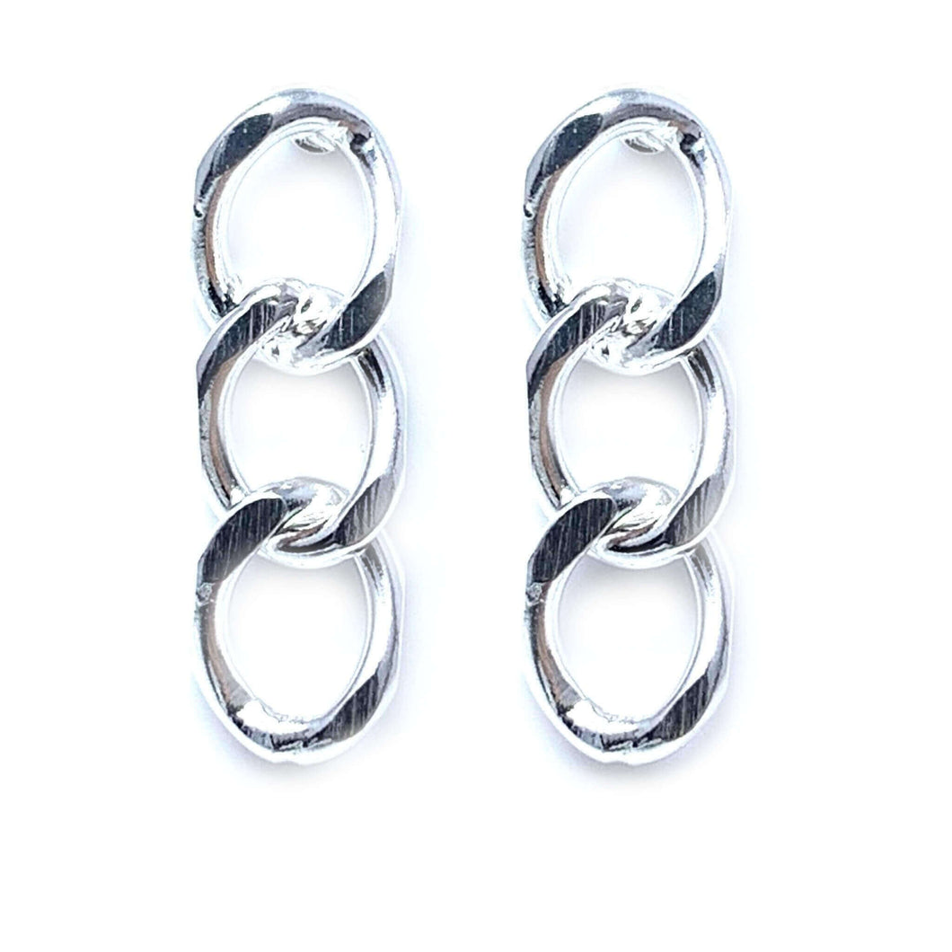 Three Curb Chain Earrings In Sterling Silver - Stud - Length 18mm